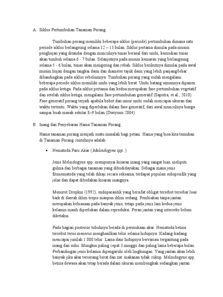 Siklus Hidup Tanaman Porang Serta Inang Dan Penyebarannya | PDF