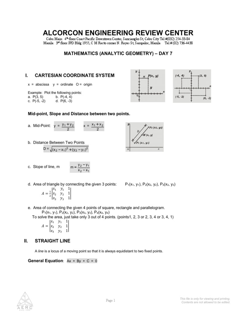 Alcorcon Engineering Review Center: Mathematics (Analytic Geometry ...