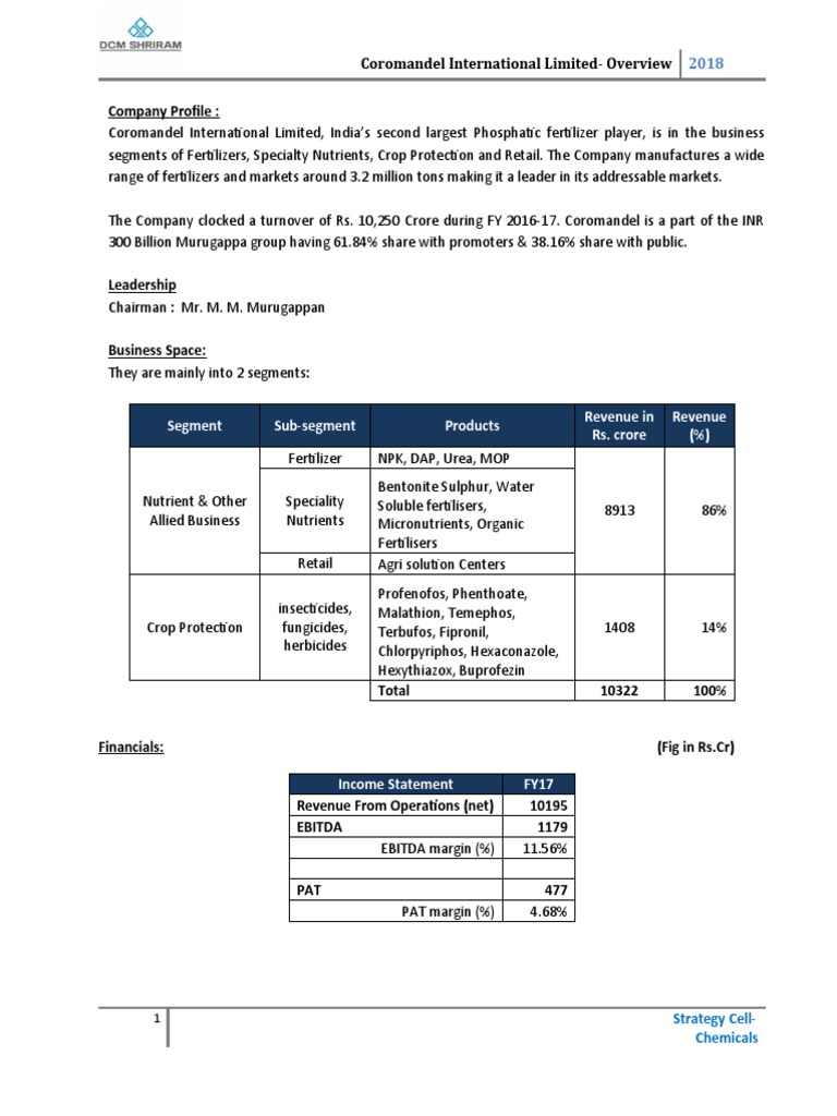 Coromandel International Limited-Overview: Segment Sub-Segment Products ...