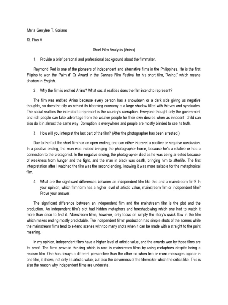 Short Film Analysis Anino | PDF | Social Science | General Fiction
