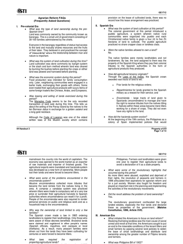Agrarian Reform Faqs (Frequently Asked Questions) : I. Pre-Colonial Era ...