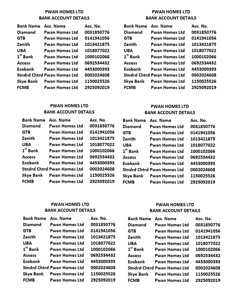 Pwan Homes Account Numbers | PDF