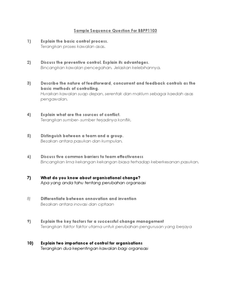 Sample Sequence Question For BBPP1103 | PDF | Cognition | Psychological ...