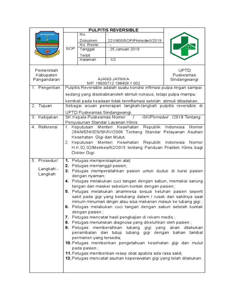 Sop Pulpitis Reversible | PDF