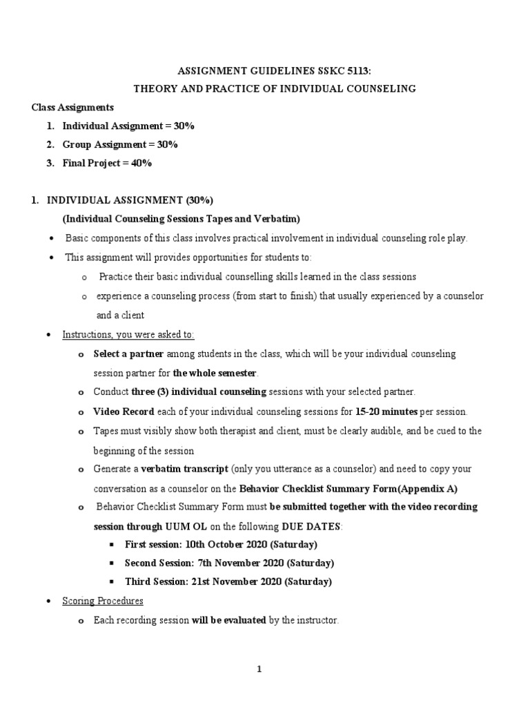 SSKC5113 - Assignment Guideline | PDF | Counseling Psychology | School ...