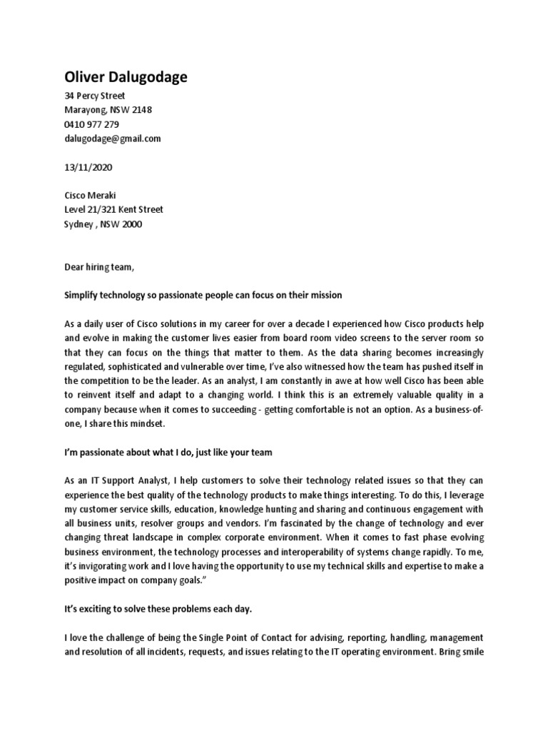 Cisco Meraki Cover Letter | PDF | Cisco Systems | Computing