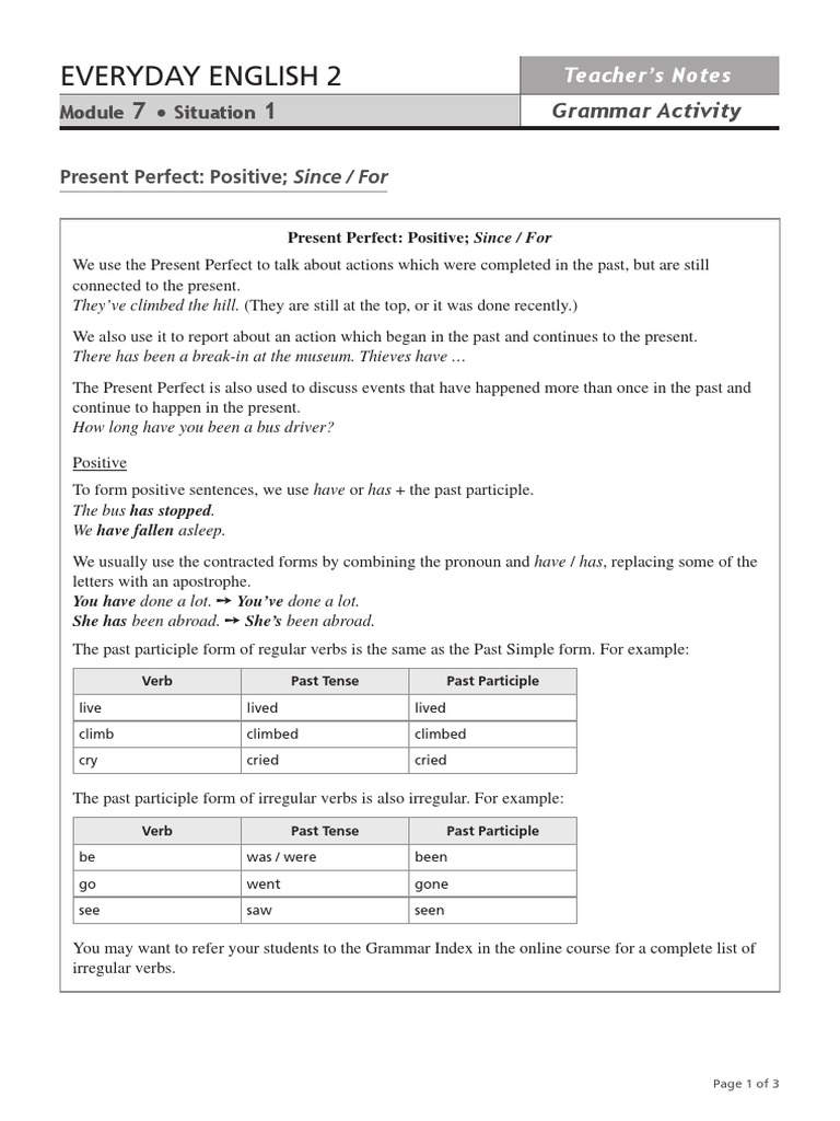 Everyday English 2: Situation | PDF | Perfect (Grammar) | Verb