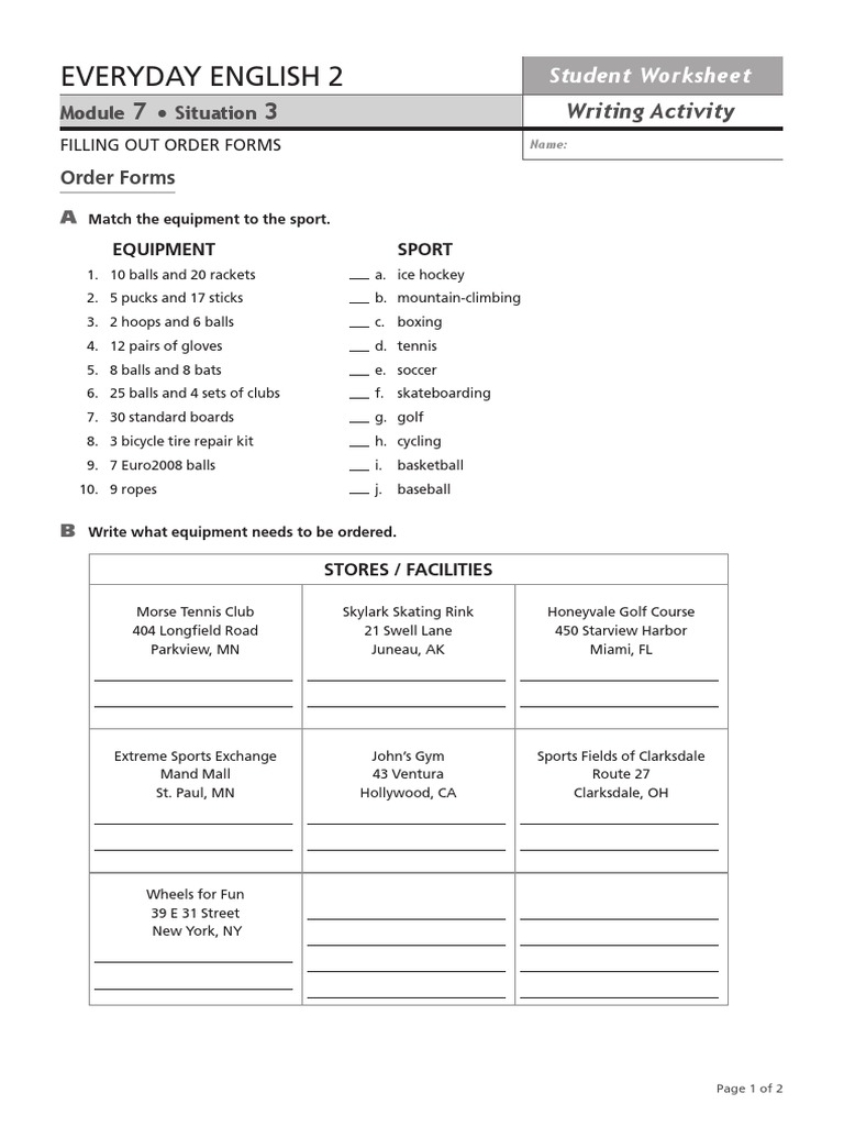 Everyday English 2: Order Forms | PDF | Sports | Recreation