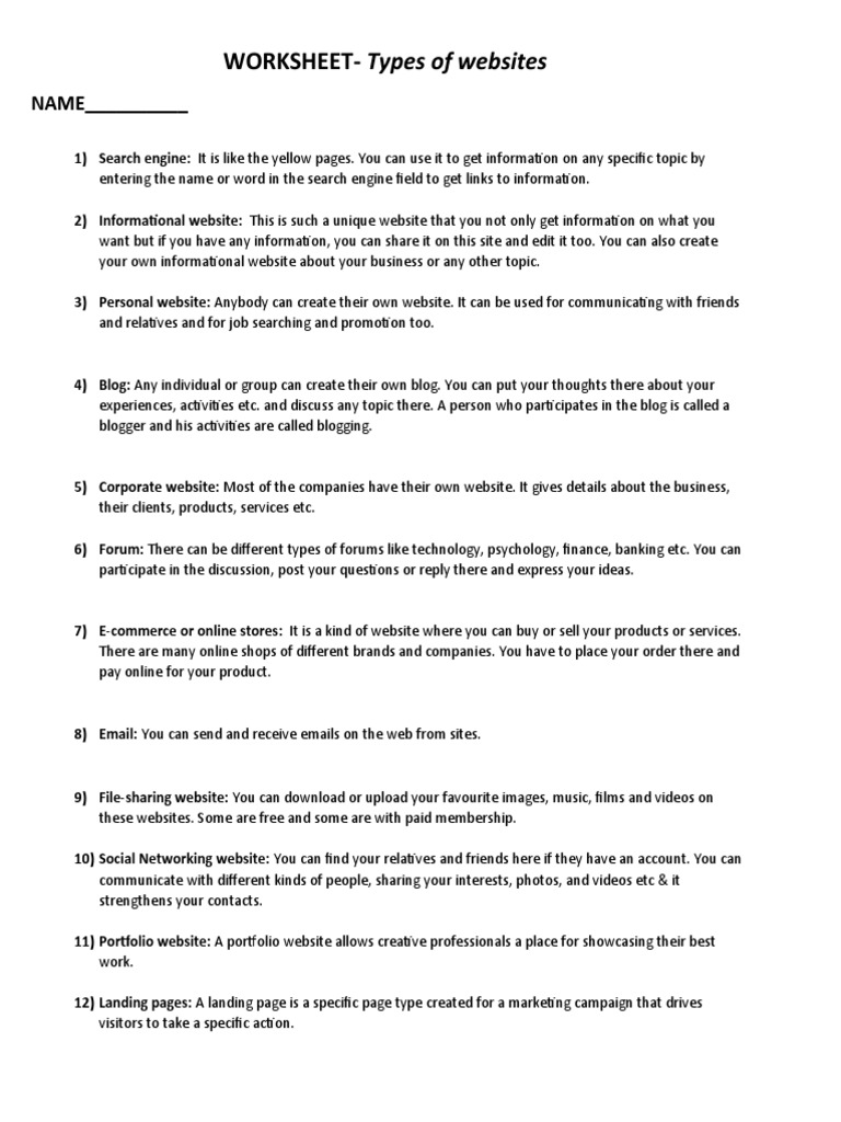 Worksheet 3-Types of Websites | PDF | Websites | Blog