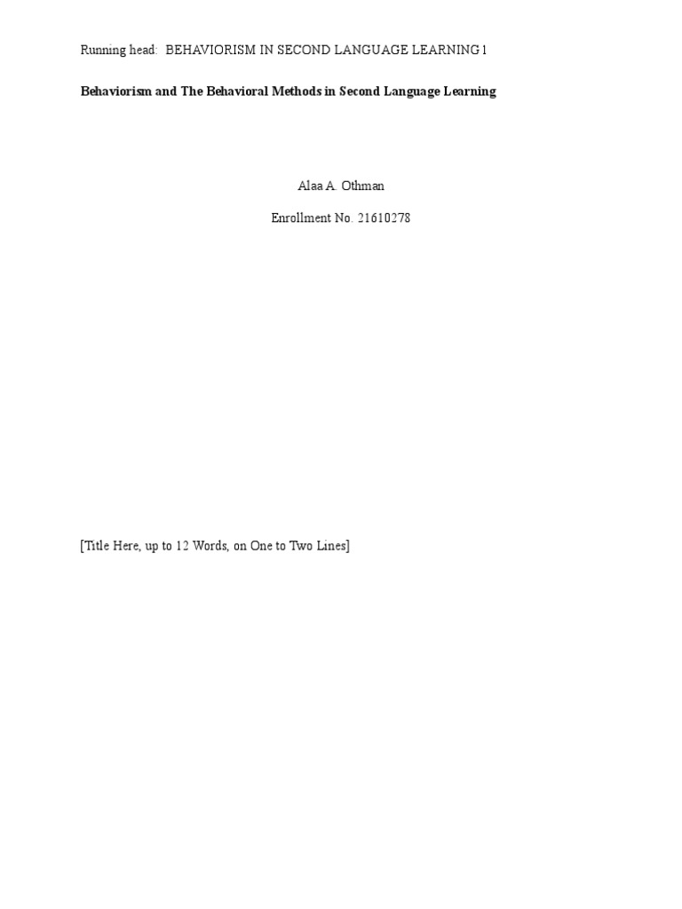 Behaviorism and The Behavioral Methods in Second Language Learning ...