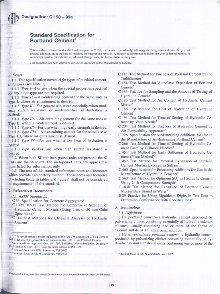 ASTM C150 - Standard Specification For Portland Cement PDF | PDF ...