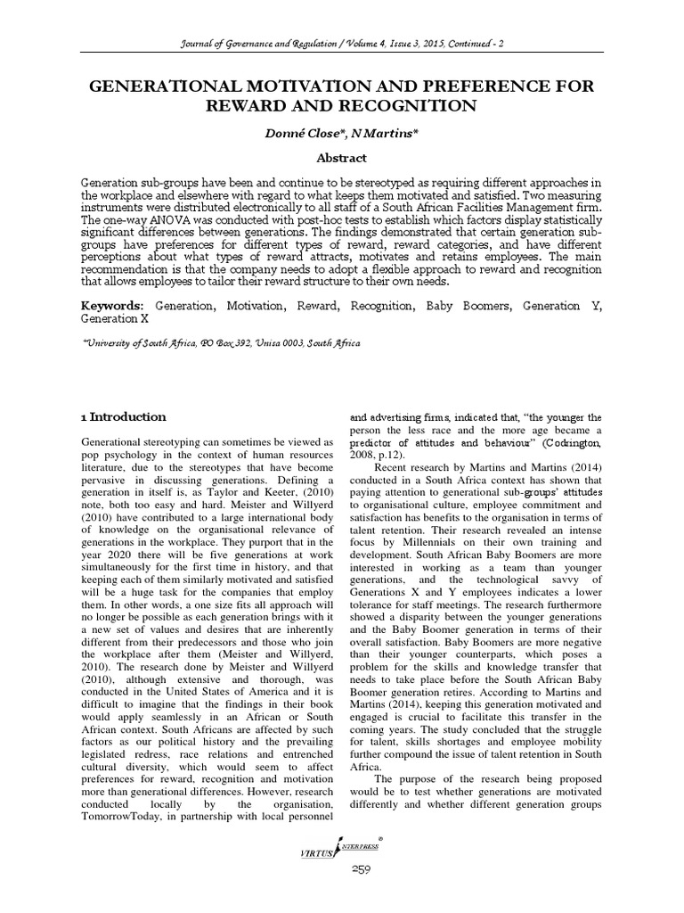Generational Motivation and Preference For Reward | PDF | Motivation ...