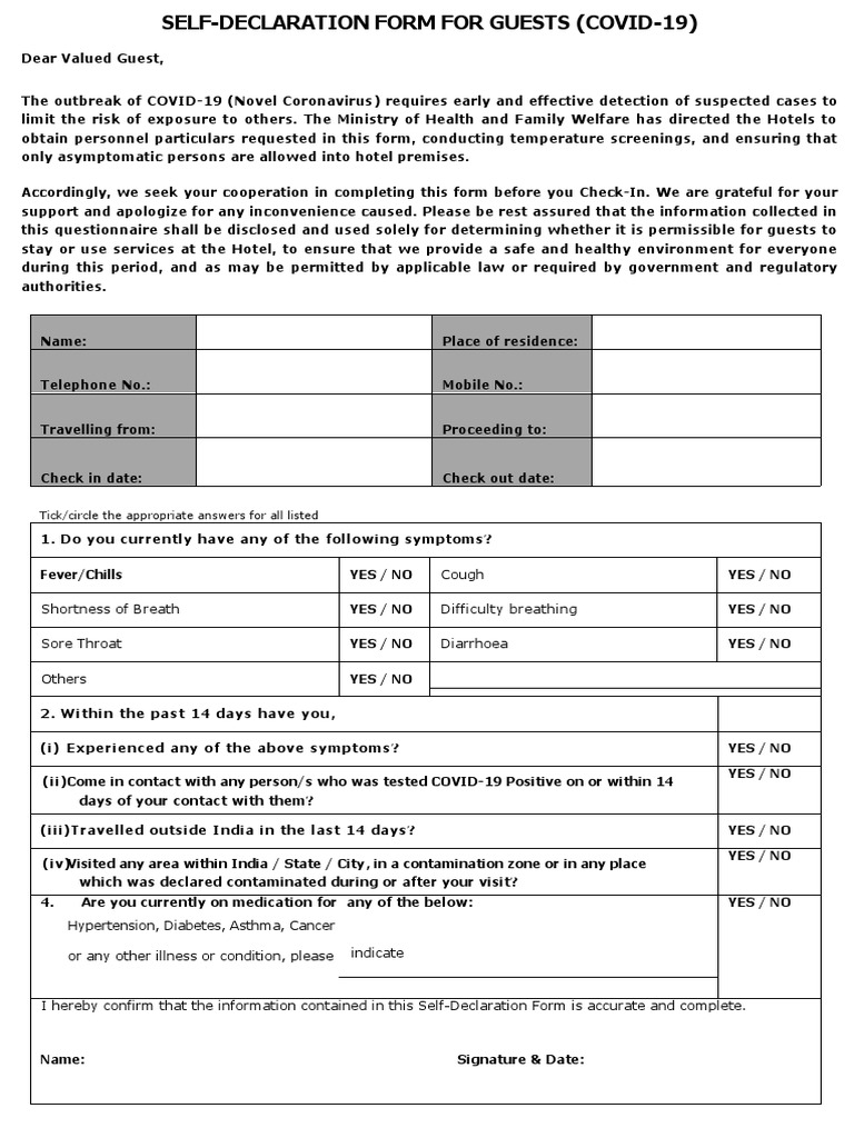 Self Declaration Form | PDF | Health Sciences | Diseases And Disorders