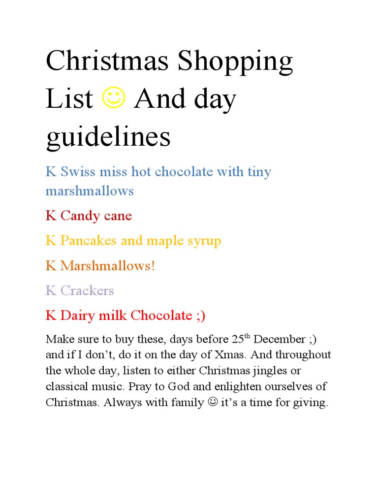 Christmas Shopping List Guidelines | PDF