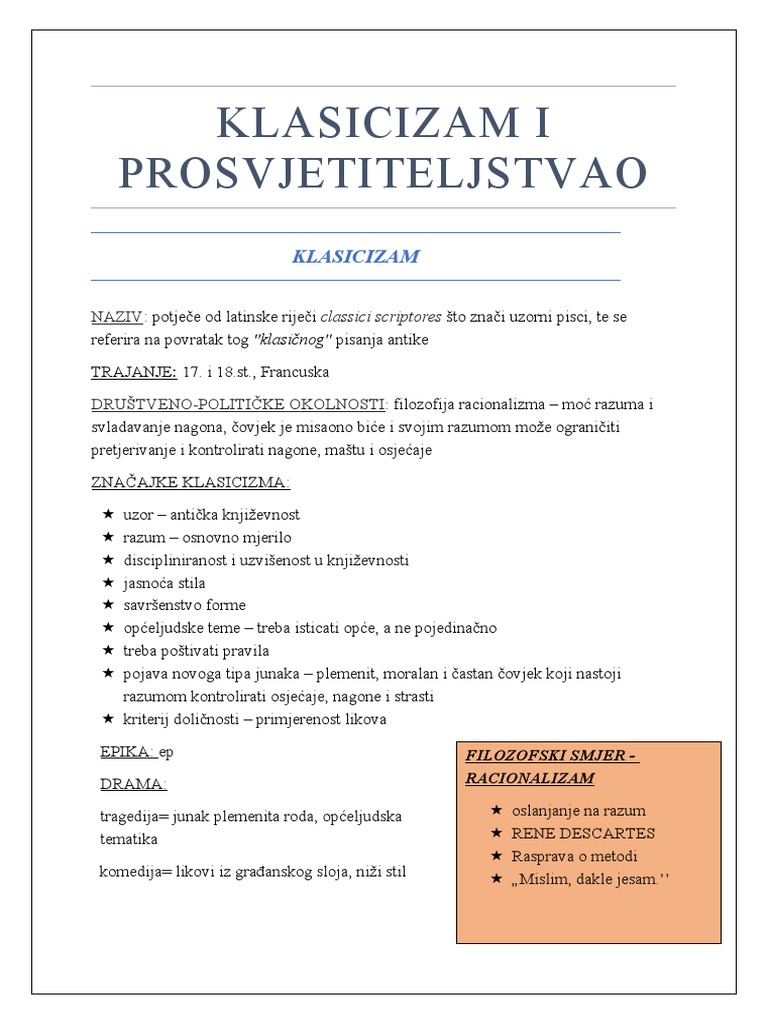 Klasicizam I Prosvjetiteljstvo | PDF