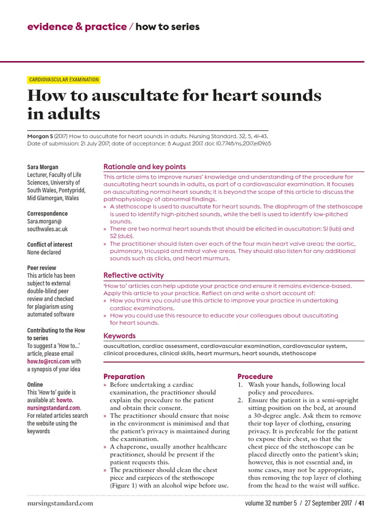 How To Auscultate For Heart Sounds in Adults: Evidence & Practice | PDF