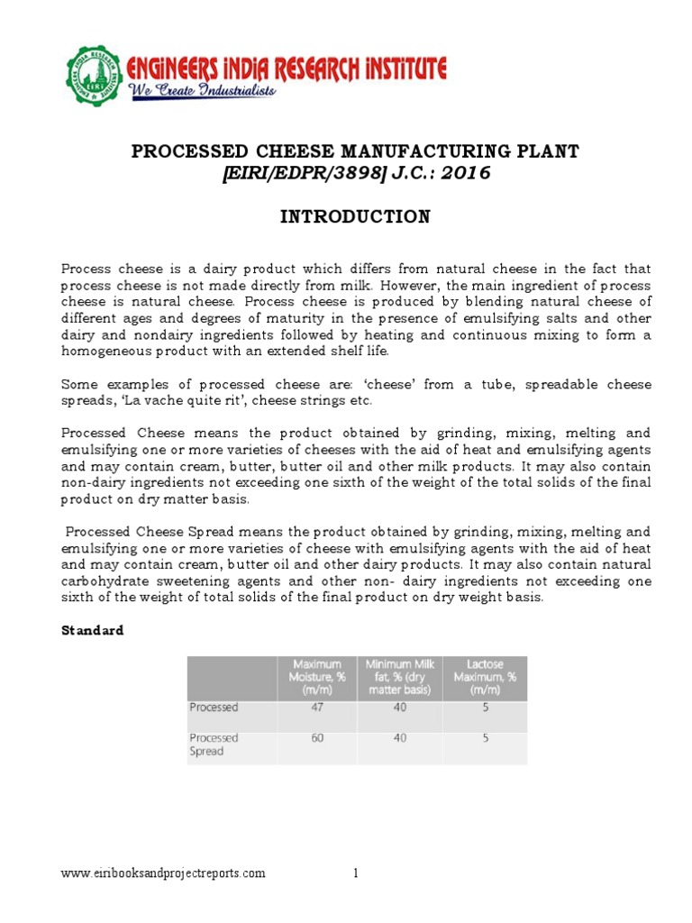 Processed Cheese Manufacturing Overview | PDF | Cheese | Dairy