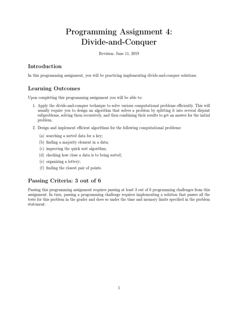 Programming Assignment 4: Divide-and-Conquer | PDF | Computer Programming | Algorithms And Data ...