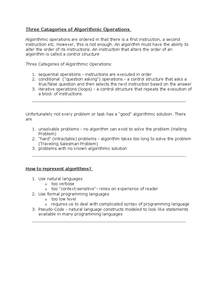 Three Catagories of Algorithmic Operations: How To Represent Algorithms? | Download Free PDF ...