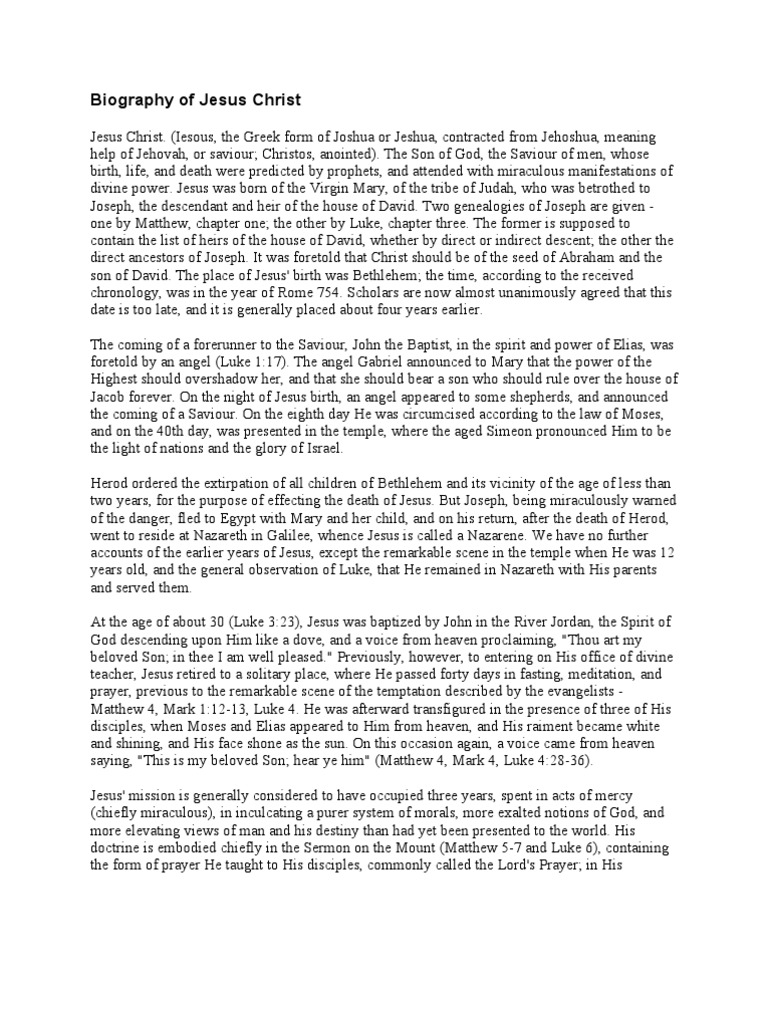 Biography of Jesus Christ | PDF | Gospel Of Matthew | John The Baptist