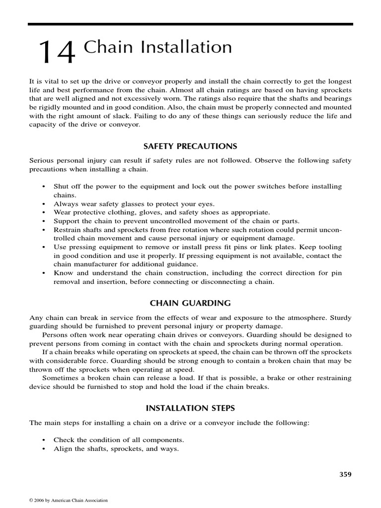 Chain Installation: Safety Precautions | PDF | Bearing (Mechanical ...