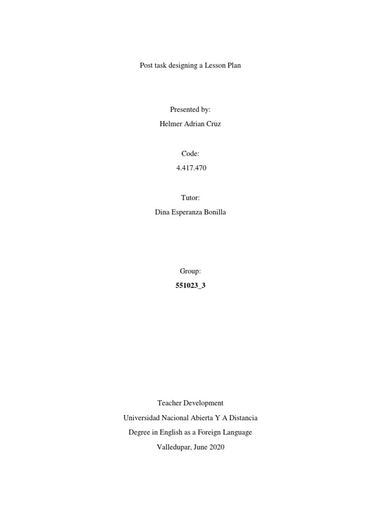 Post Task, Designing A Lesson Plan | PDF | Lesson Plan | Teachers
