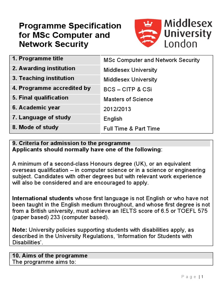 Programme Specification For MSC Computer and Network Security | PDF | Postgraduate Education ...