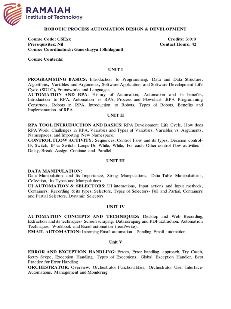 RPA V1 New Syllabus | PDF | Automation | Computer Programming