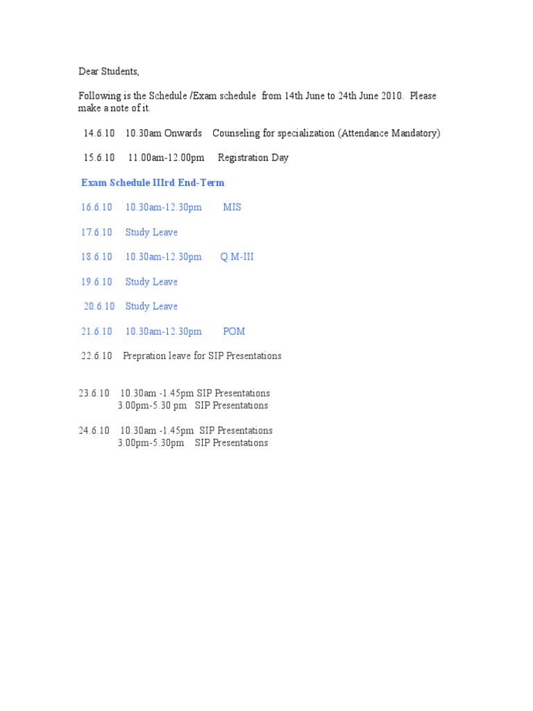 Exm Schedule | PDF