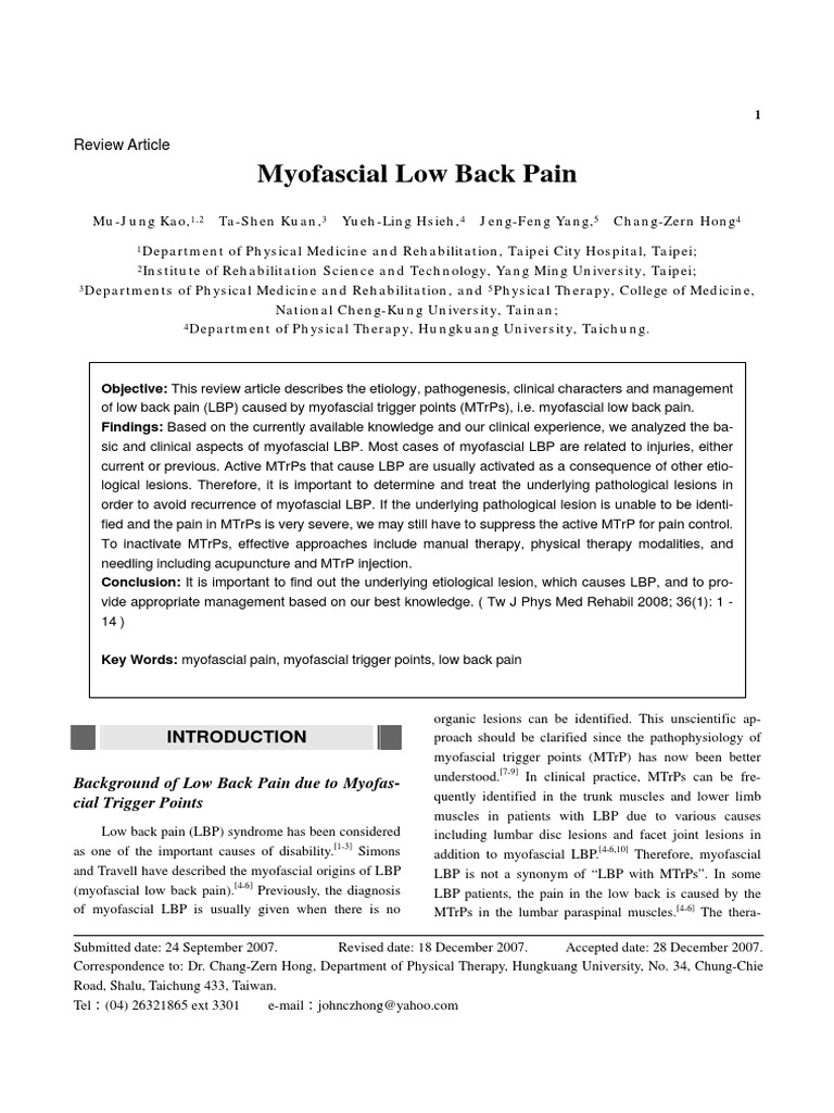 Myofascial Low Back Pain A Review | PDF | Low Back Pain | Myofascial ...