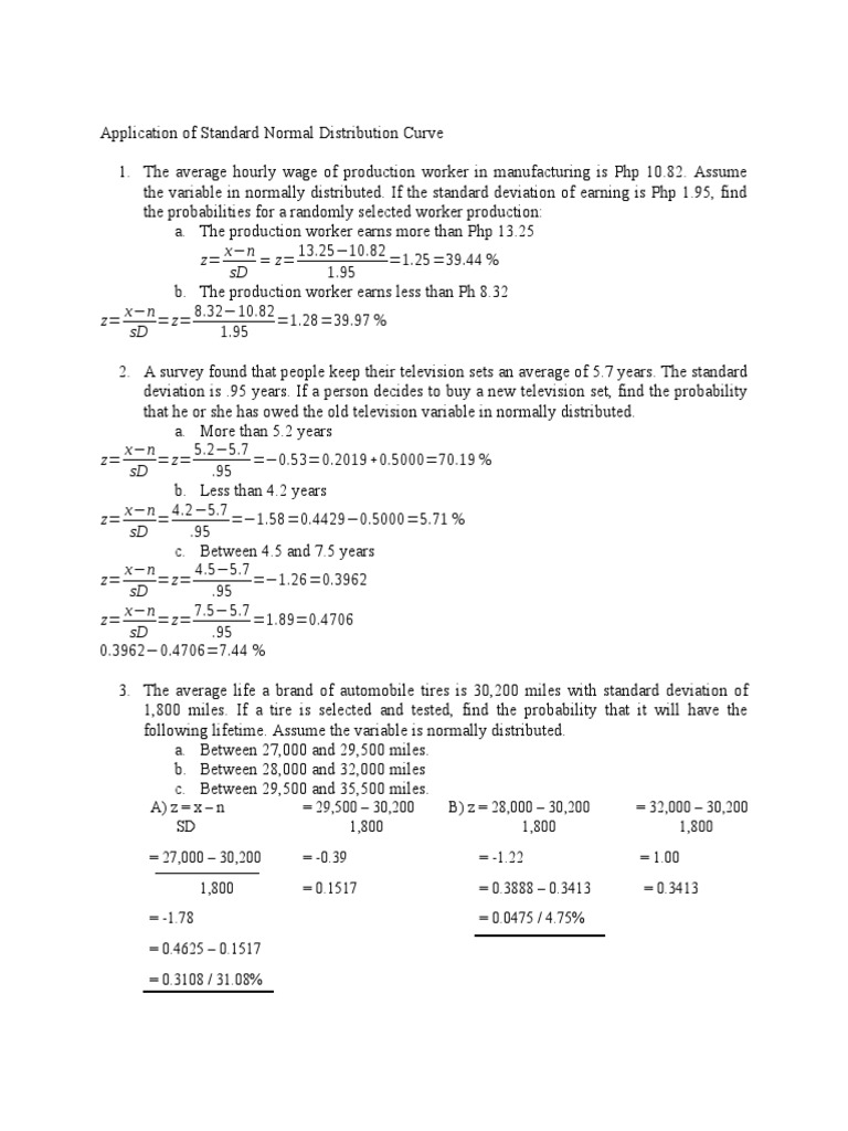 Application of Standard Normal Distribution Curve-B | PDF | Normal ...