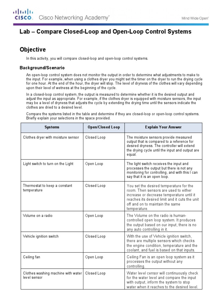 Lab - Compare Closed-Loop and Open-Loop Control Systems Objective | PDF | Control Theory ...