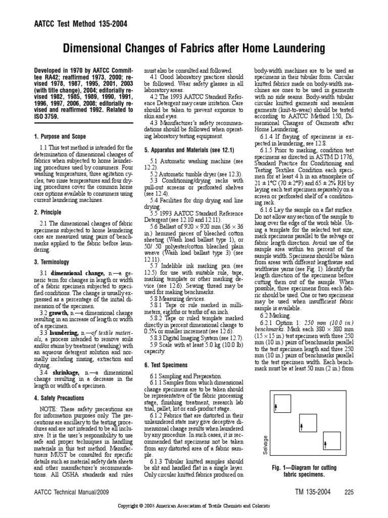 AATCC Test Method 135-2004 - PDF | PDF | Clothes Dryer | Washing Machine