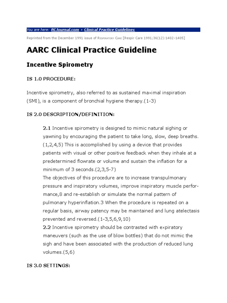 AARC Clinical Practice Guideline: Incentive Spirometry | PDF | Medical Specialties | Chronic ...