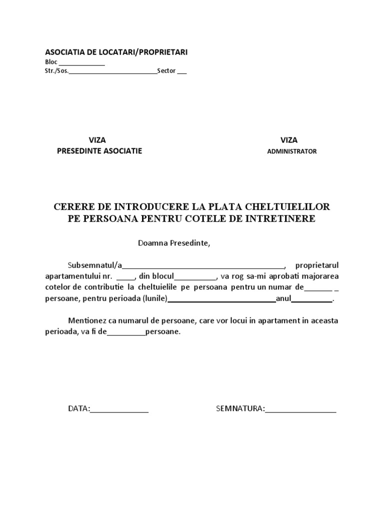 Cerere Introducere Persoane Intretinere | PDF