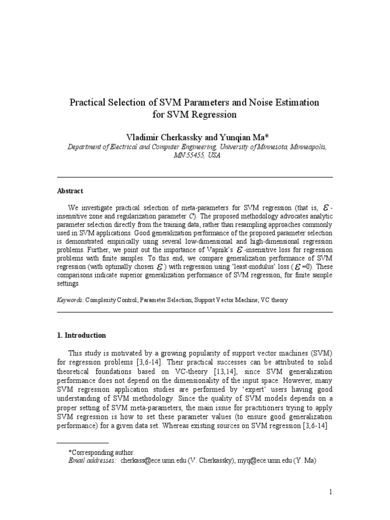 Practical Selection of SVM Parameters and Noise Estimation For SVM Regression | PDF | Robust ...