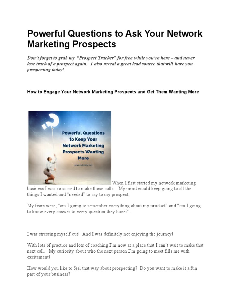 Powerful Questions To Ask Your Network Marketing Prospects | PDF