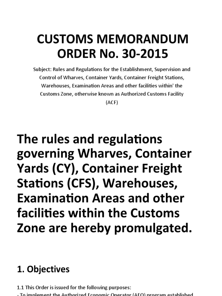 Customs Memorandum ORDER No. 30-2015 | PDF
