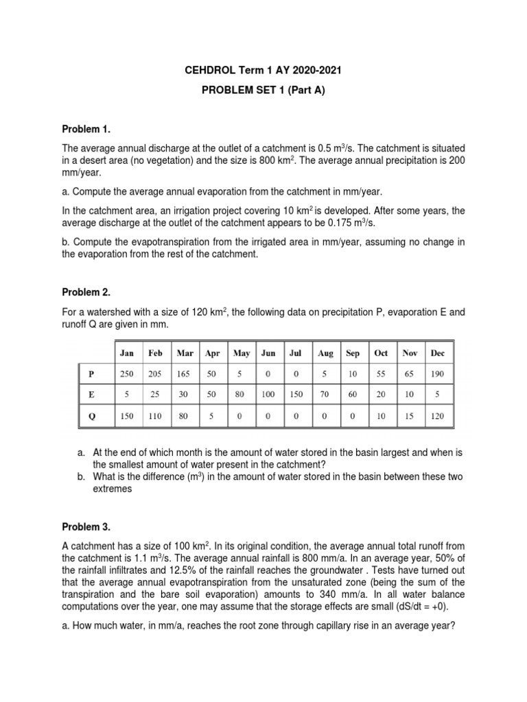 CEHDROL Term 1 Problem Set Analysis | PDF | Drainage Basin ...
