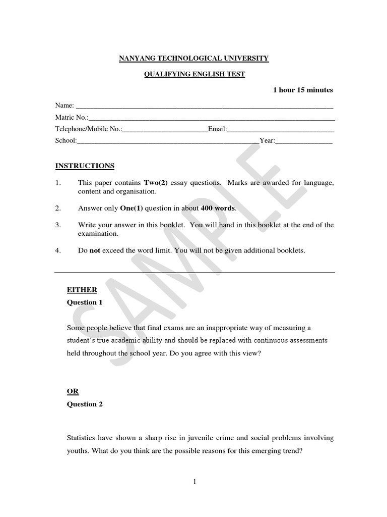 QET Paper OAS Sample 2019 | PDF | Test (Assessment) | Educational ...