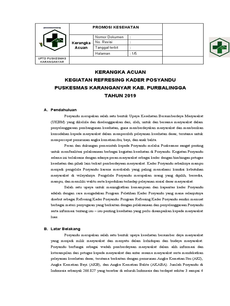 KAK Refresing Kader Posyandu | PDF