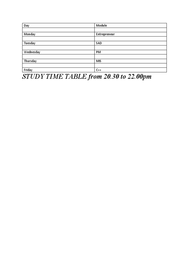 Weekly Study Timetable for Evening Classes | PDF