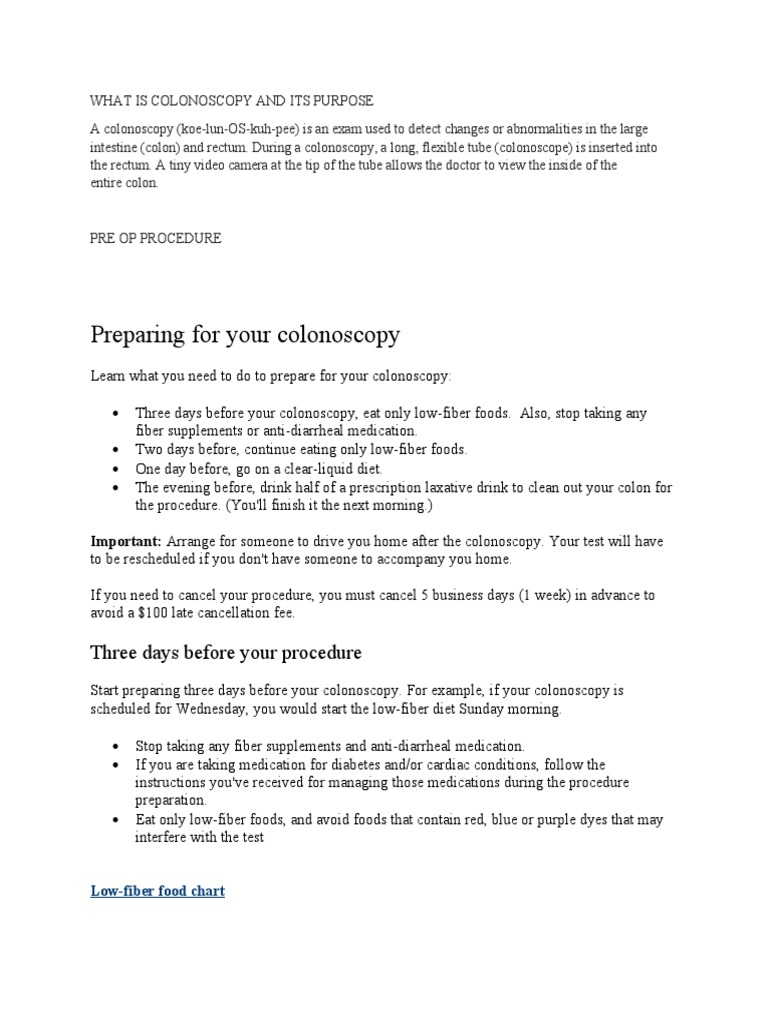 Colonoscopy Preparation and Procedure Guide | PDF | Colonoscopy ...