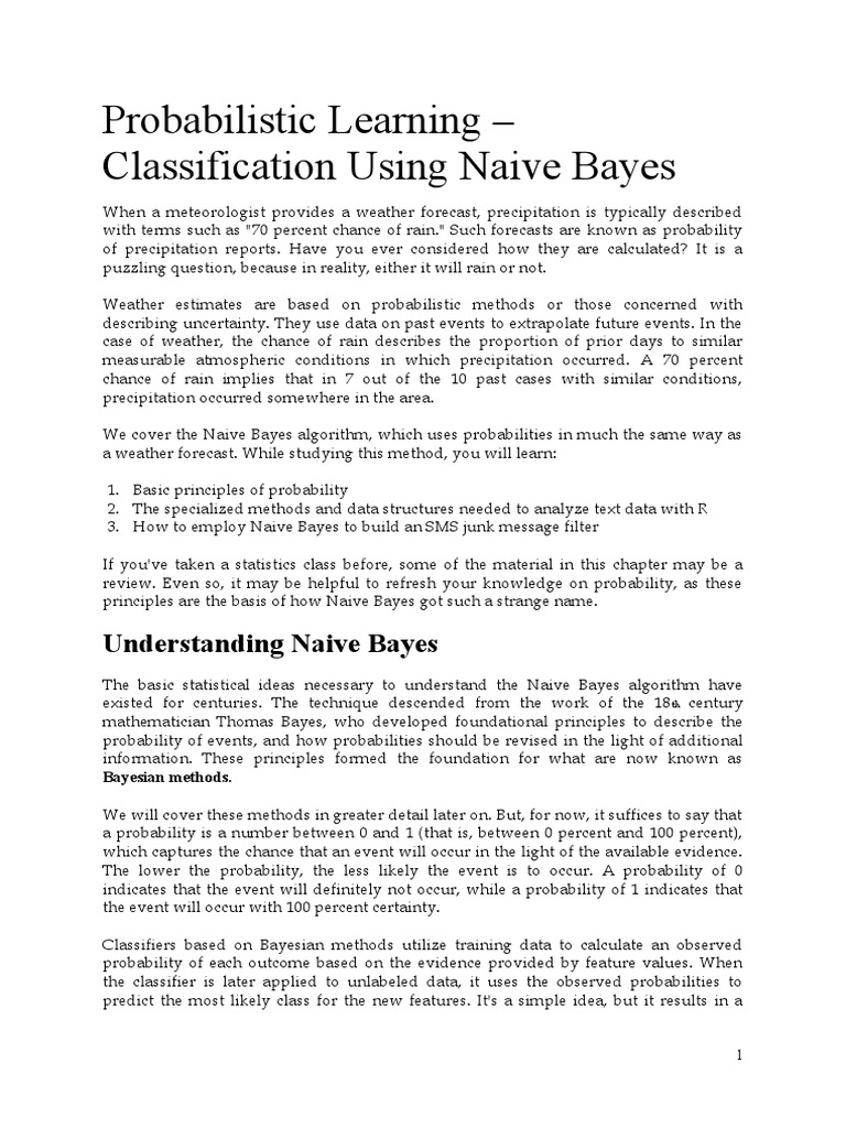 Probabilistic Learning - NB | PDF | Statistical Classification | Bayesian Inference
