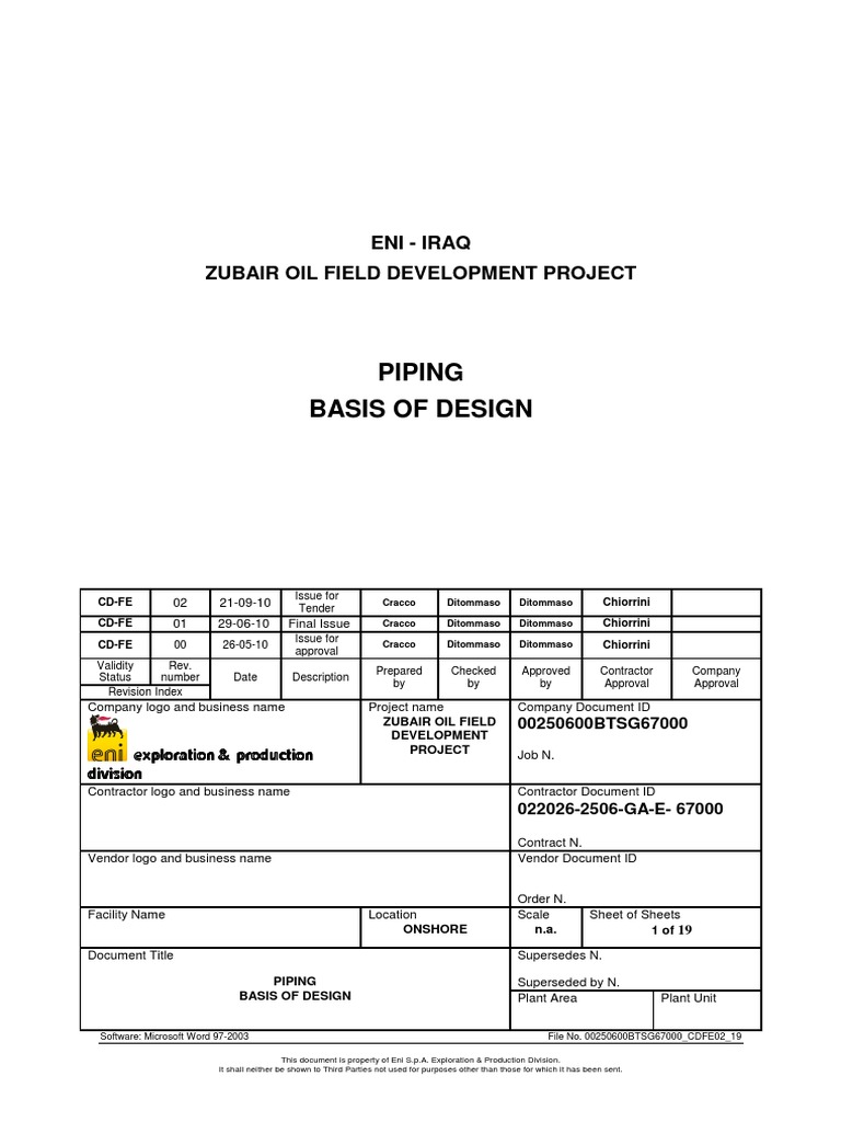 Piping Basis of Design | PDF | Pipe (Fluid Conveyance) | Mechanical Engineering