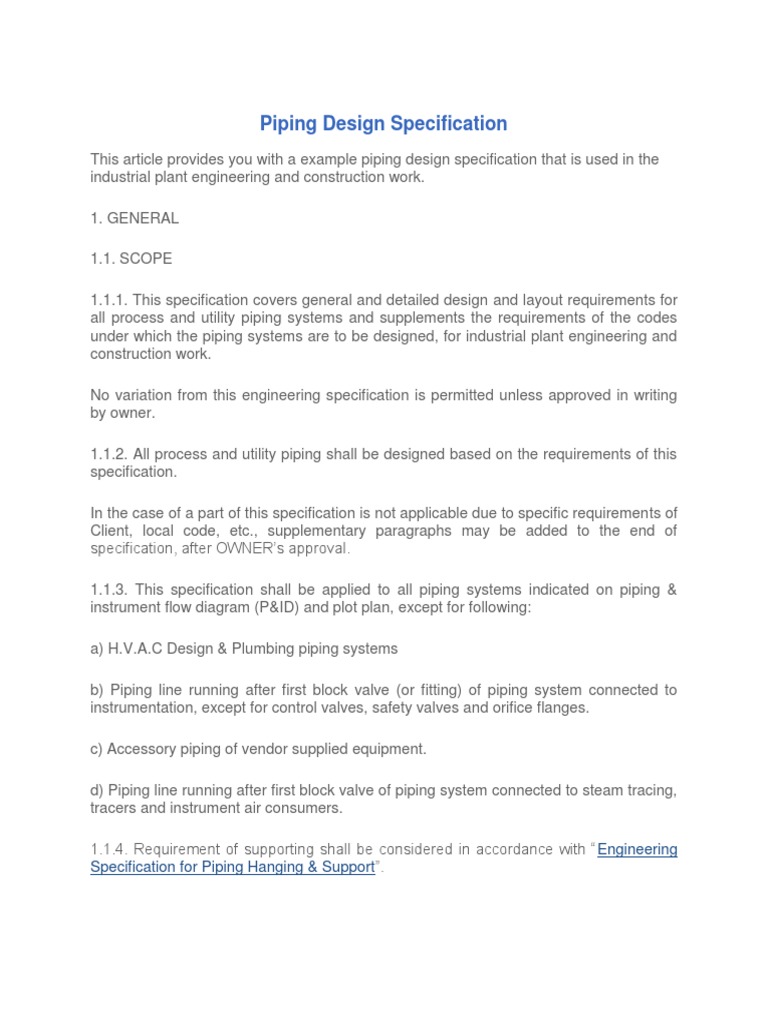 Piping Design Specifications | PDF