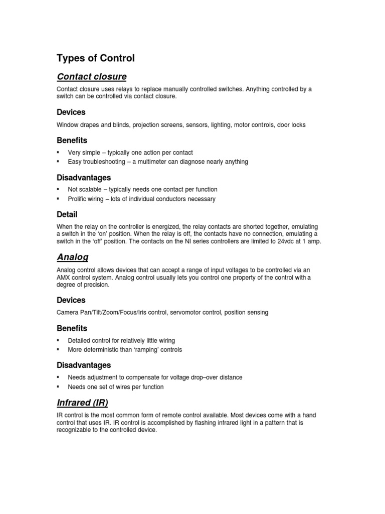 Control Types | PDF | Infrared | Switch