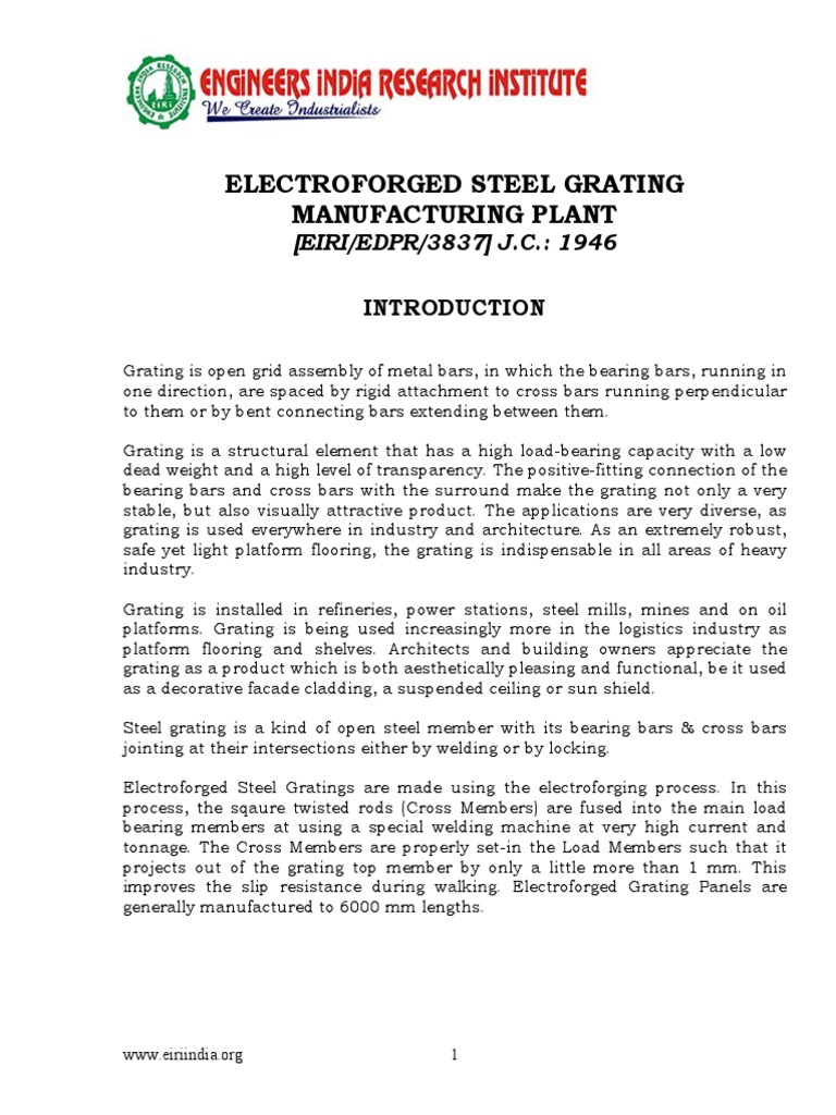 Project Report On Electroforged Steel Grating Manufacturing Plant ...