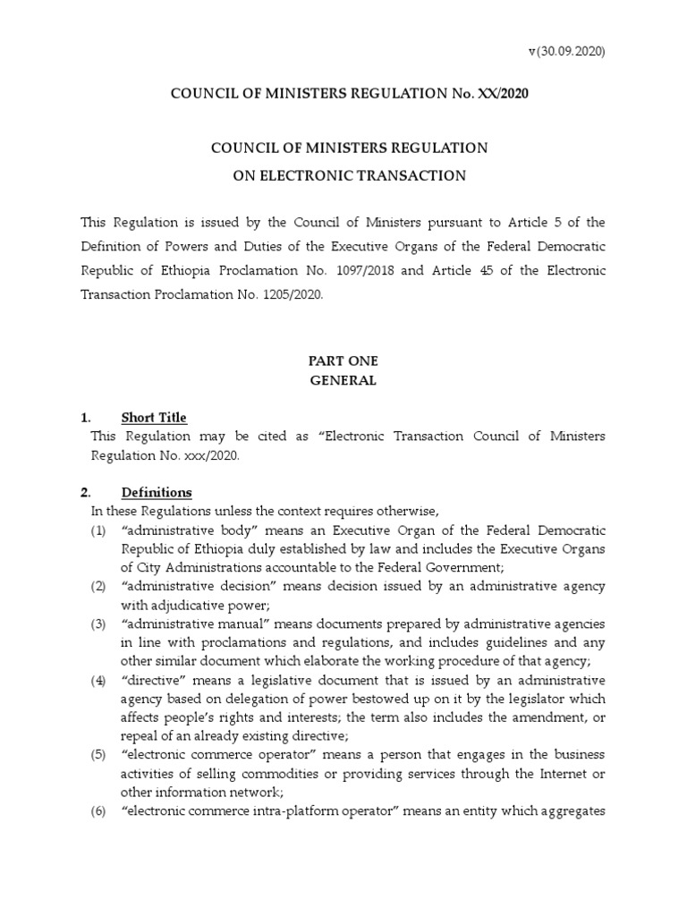 Laws - (ETH) - Regulation On Etransaction (2020 09 30) PDF | PDF | E Commerce | Mediation