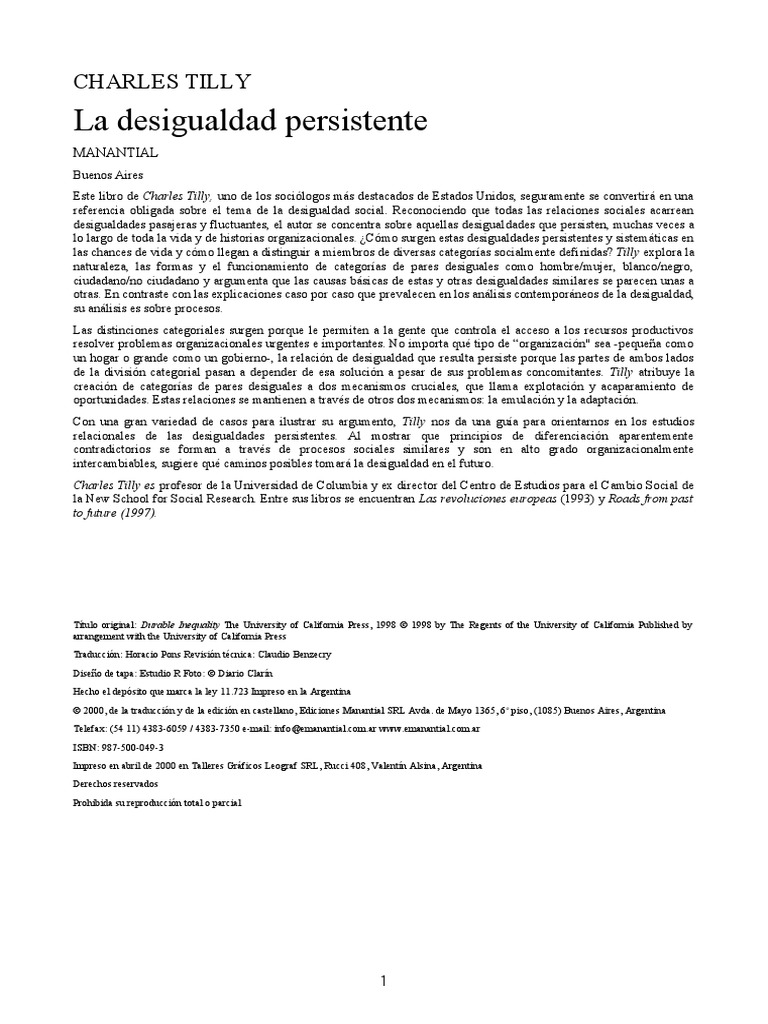 Tilly-La Desigualdad Persistente | PDF | Desigualdad social ... Tilly-La Desigualdad Persistente | PDF | Desigualdad social ...